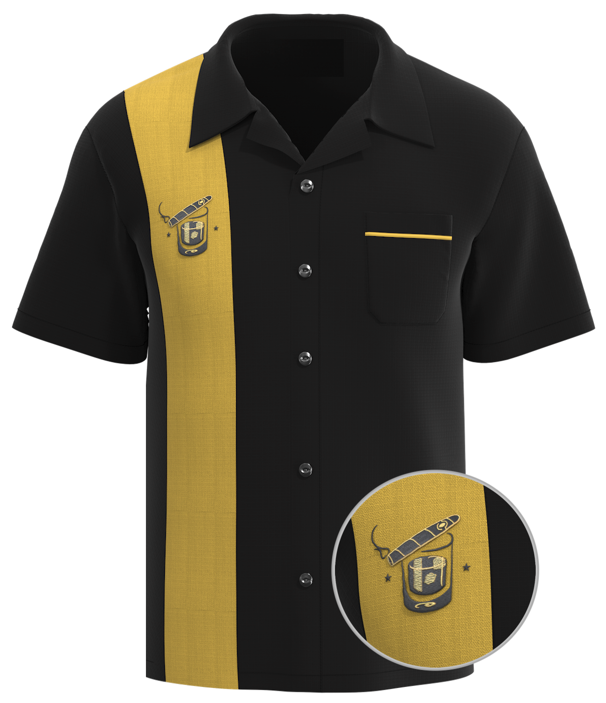 Italian Mobster Style Cigar Shirt | Black & Gold Cuban Collar